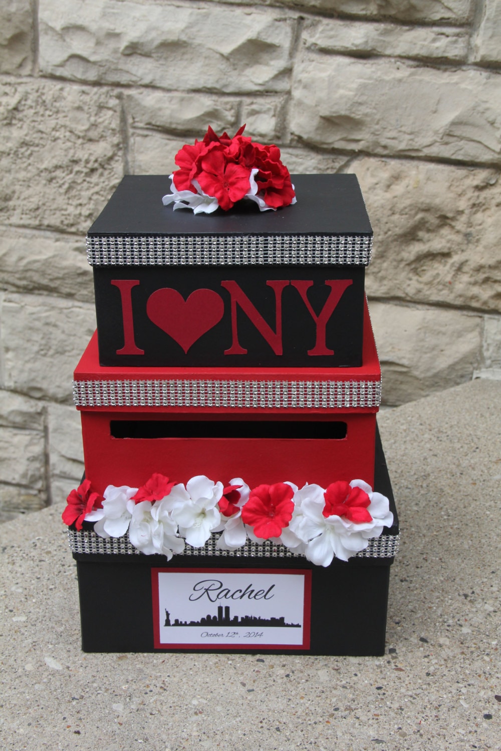 Custom Card Box 3 Tier Card Holder Square Black and Red | Etsy