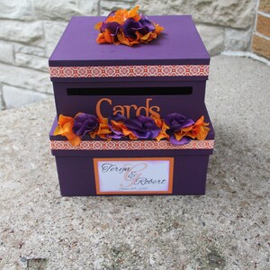 Custom Wedding Card Box, 2 Tier, Card Holder, Square, Purple and Orange ...