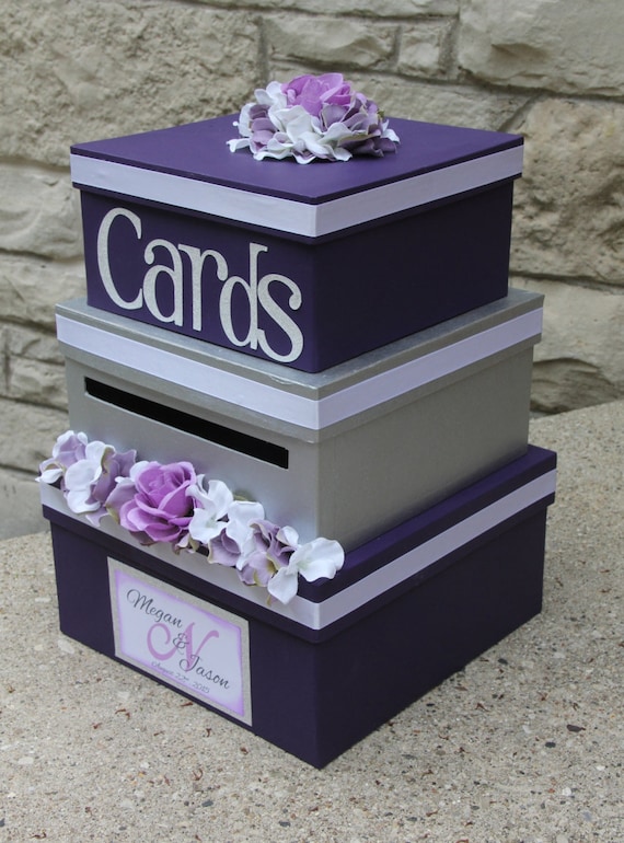 Plum And Silver Wedding Card Box Handmade Personalised Birthday