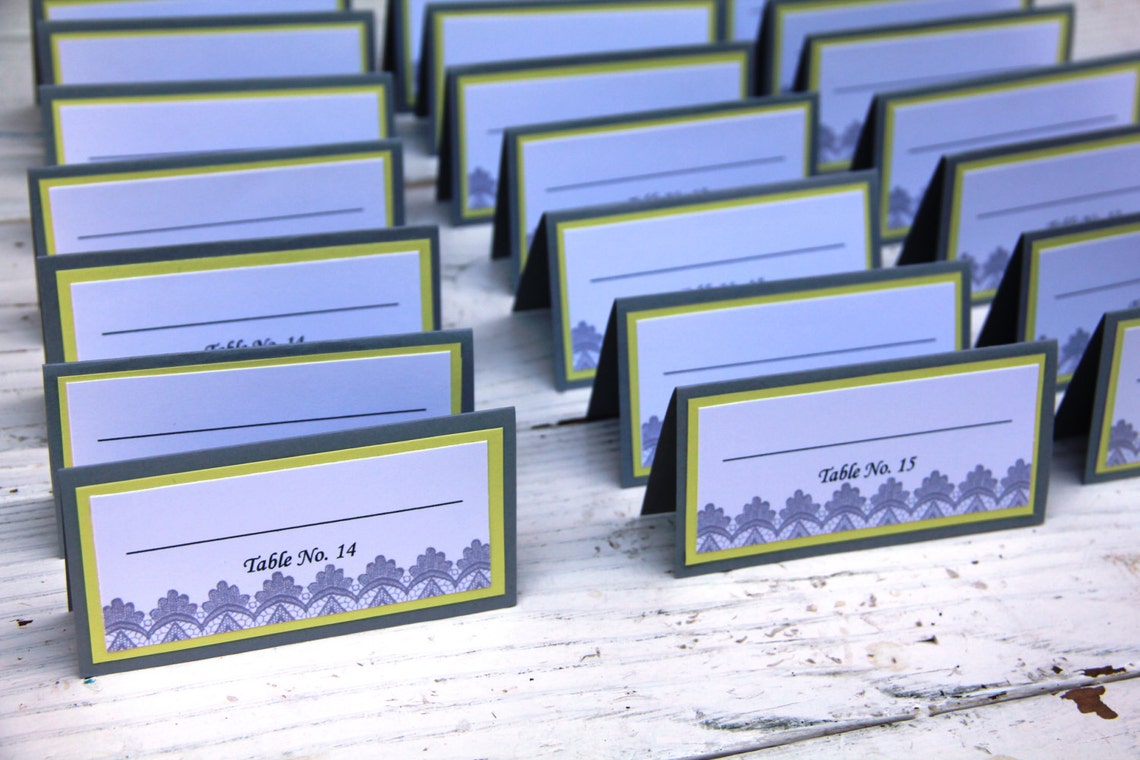 Handmade Place Cards Gray and Yellow Lace Vintage Wedding - Etsy