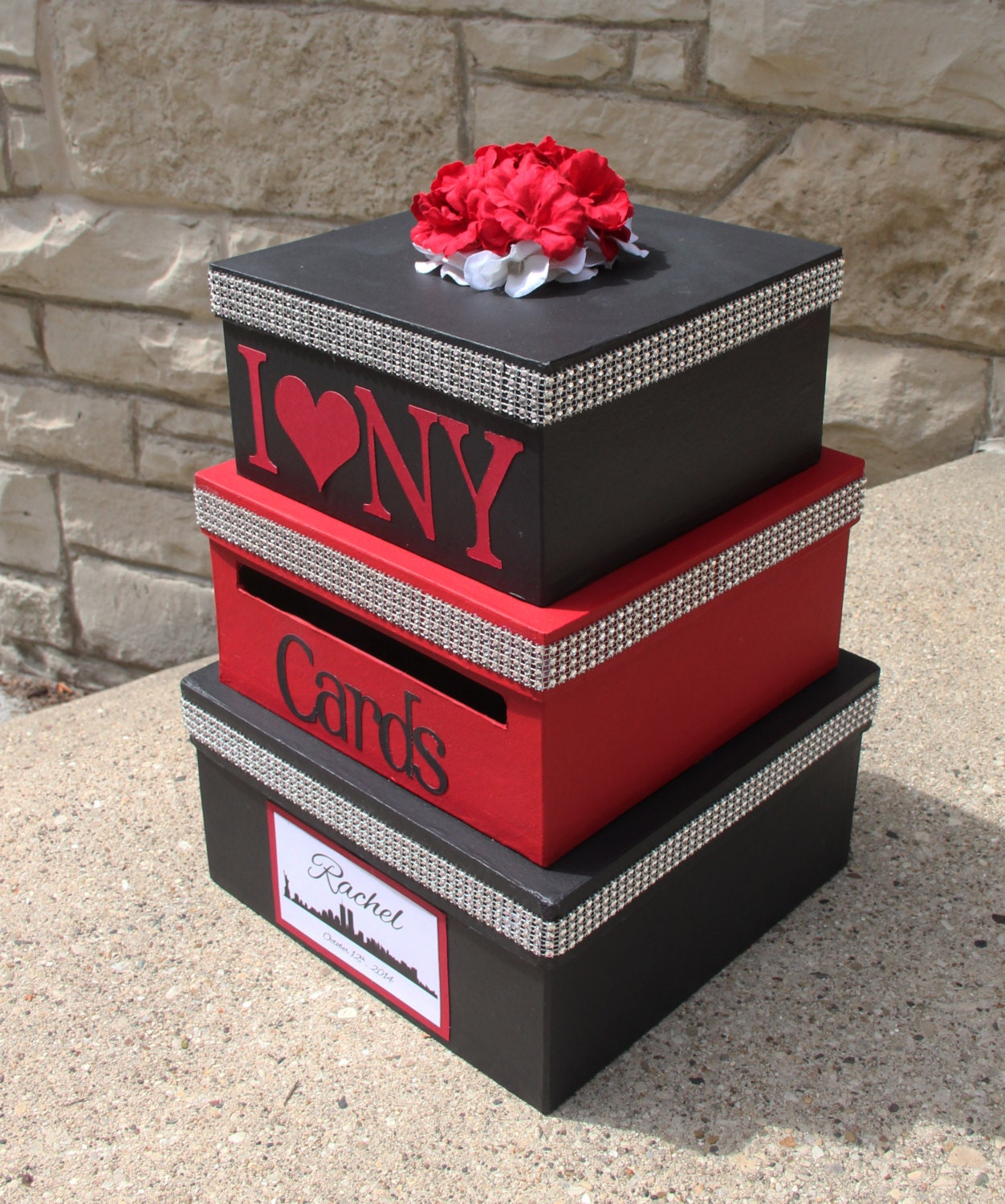 Custom Card Box 3 Tier Card Holder Square Black and Red | Etsy