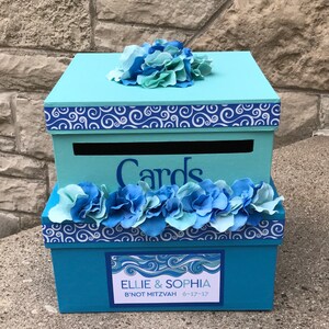 Custom Wedding Card Box, 2 Tier, Card Holder, Square, Blue and ...