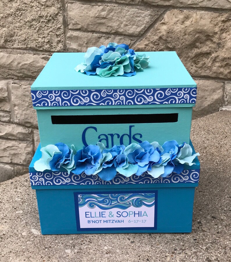 Custom Wedding Card Box, 2 Tier, Card Holder, Square, Blue and ...