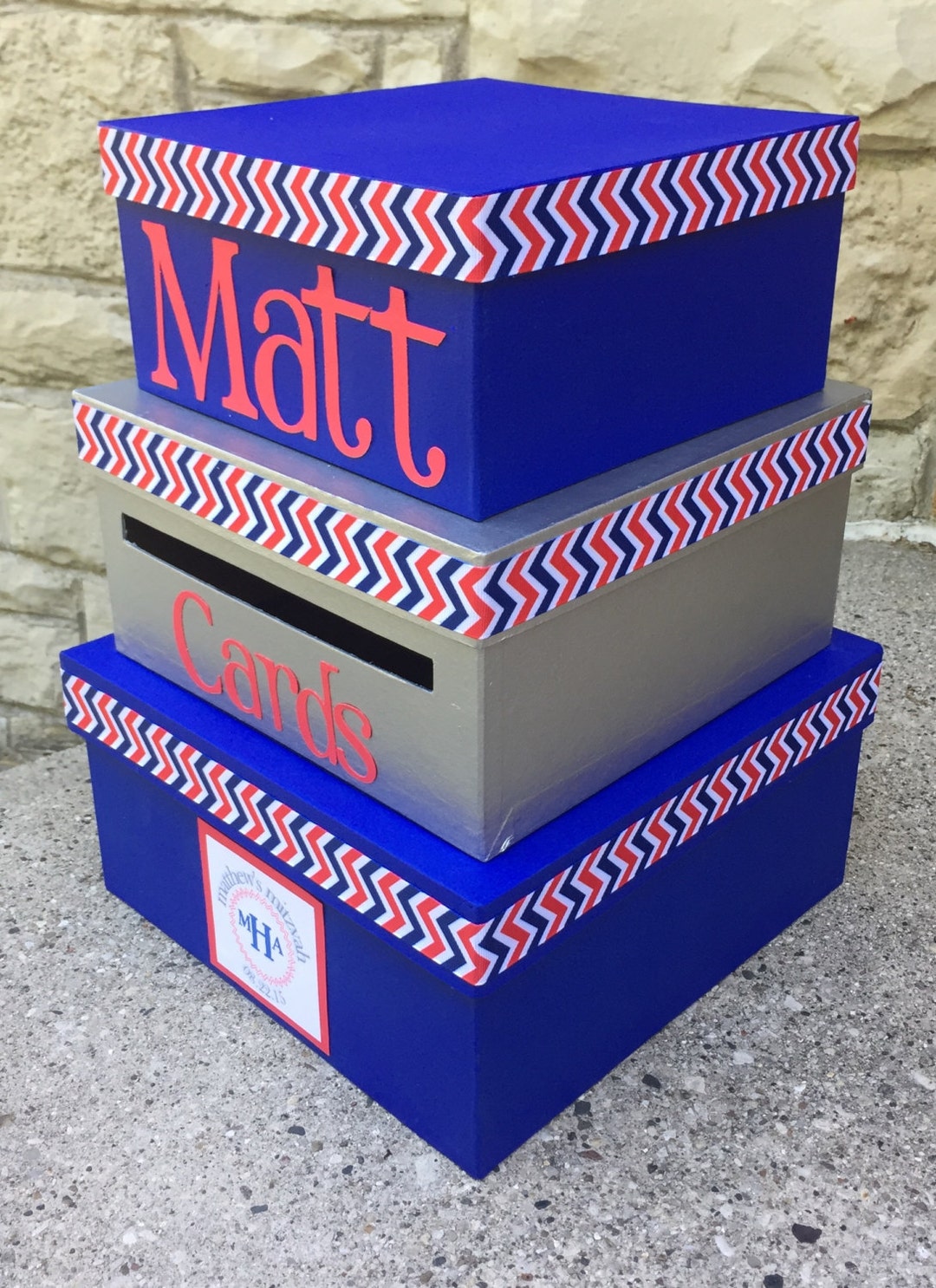 Custom Card Box, 3 Tier, Card Holder, Square, Blue, Red, Silver, Bar ...