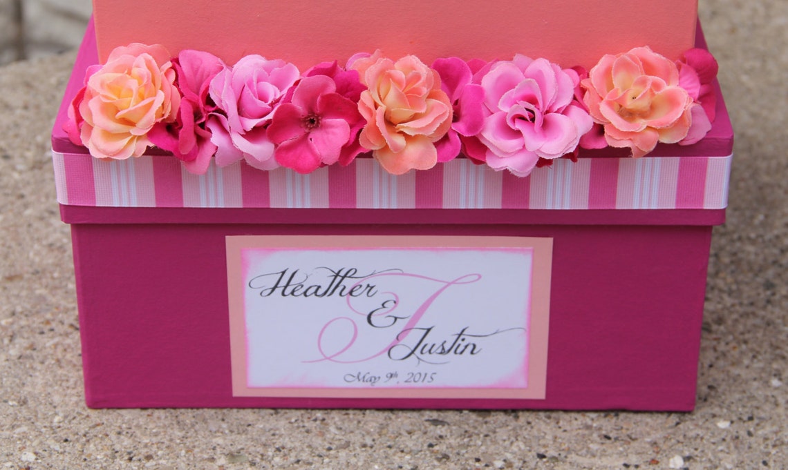 Custom Wedding Card Box / 3 Tier / Square Card Box / Pink and Coral ...