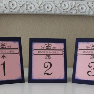 Handmade Table Numbers, Navy Blue and Pink, Wedding, Special Event ...