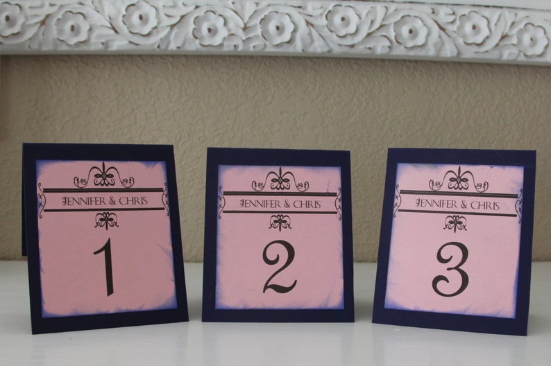 Handmade Table Numbers, Navy Blue and Pink, Wedding, Special Event ...