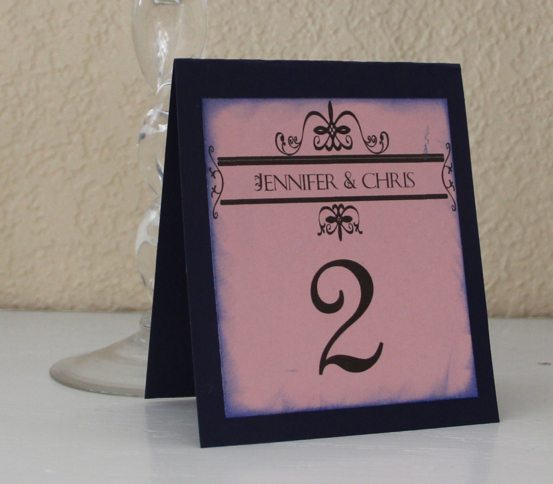 Handmade Table Numbers, Navy Blue and Pink, Wedding, Special Event ...