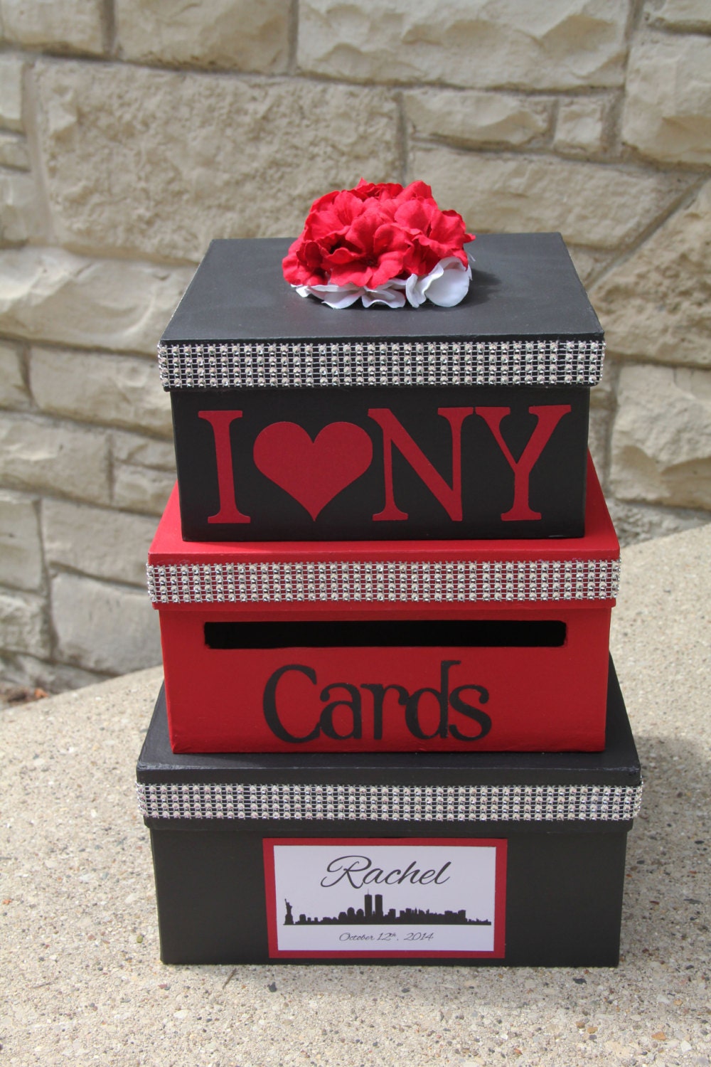 Custom Card Box 3 Tier Card Holder Square Black and Red | Etsy