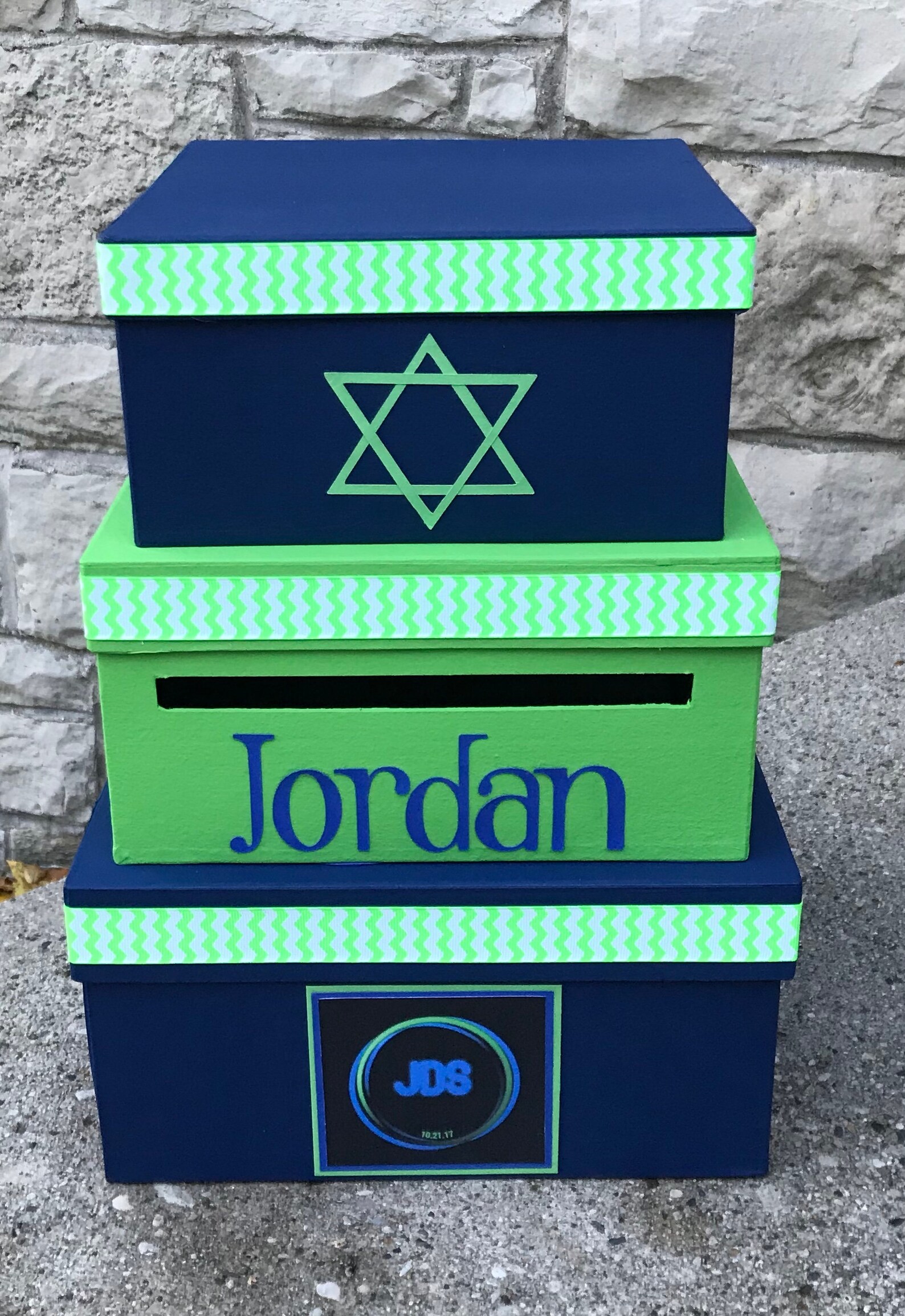 Custom Card Box 3 Tier Card Holder Square Navy Neon | Etsy