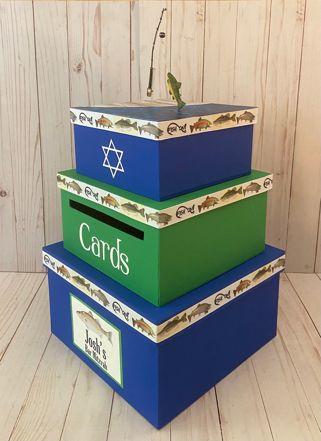Custom Card Box, Bar Mitzvah, Boys Birthday, 3 Tier, Card Holder ...