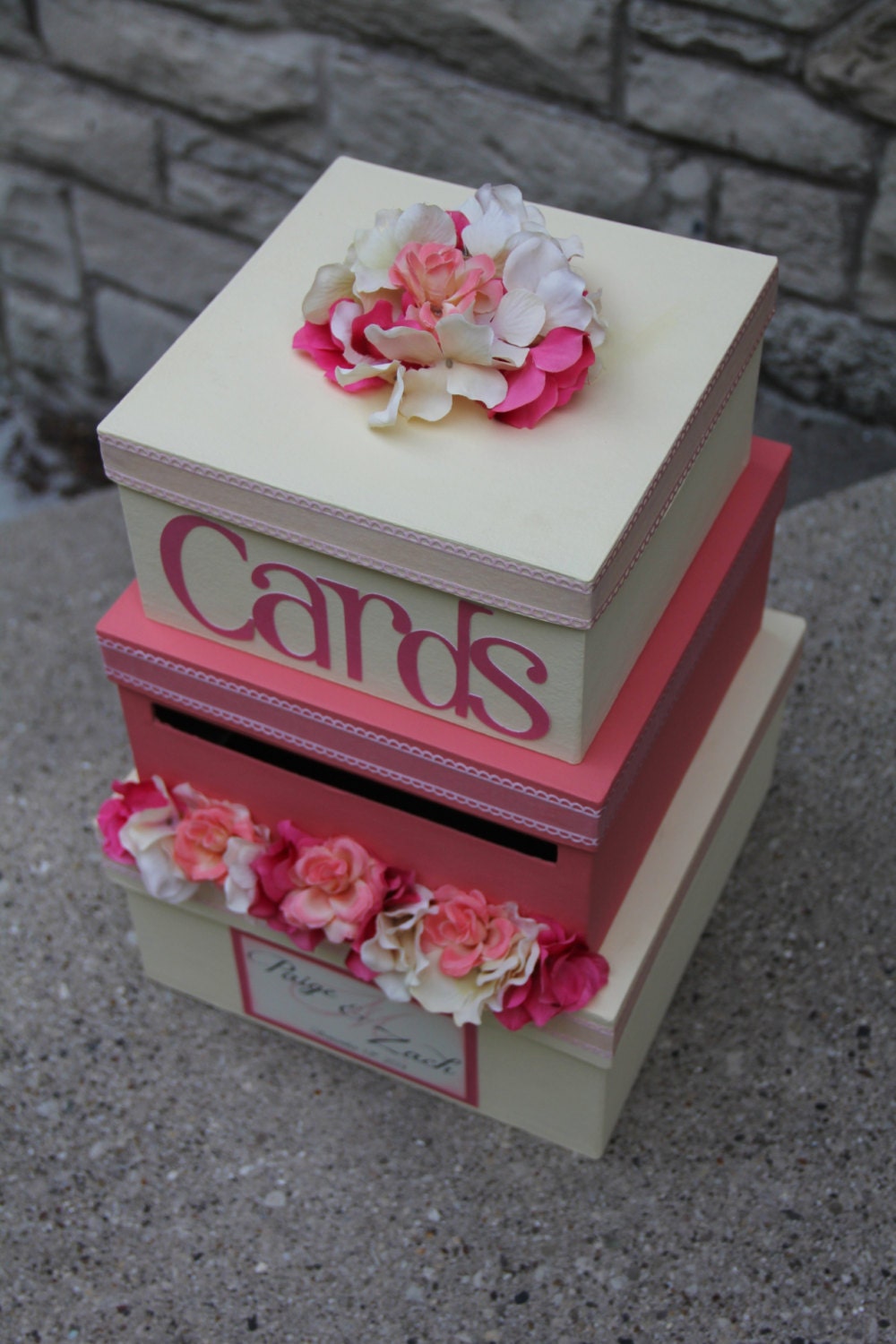 Custom Wedding Card Box, 3 Tier, Card Holder, Square, Ivory, Pink, and ...