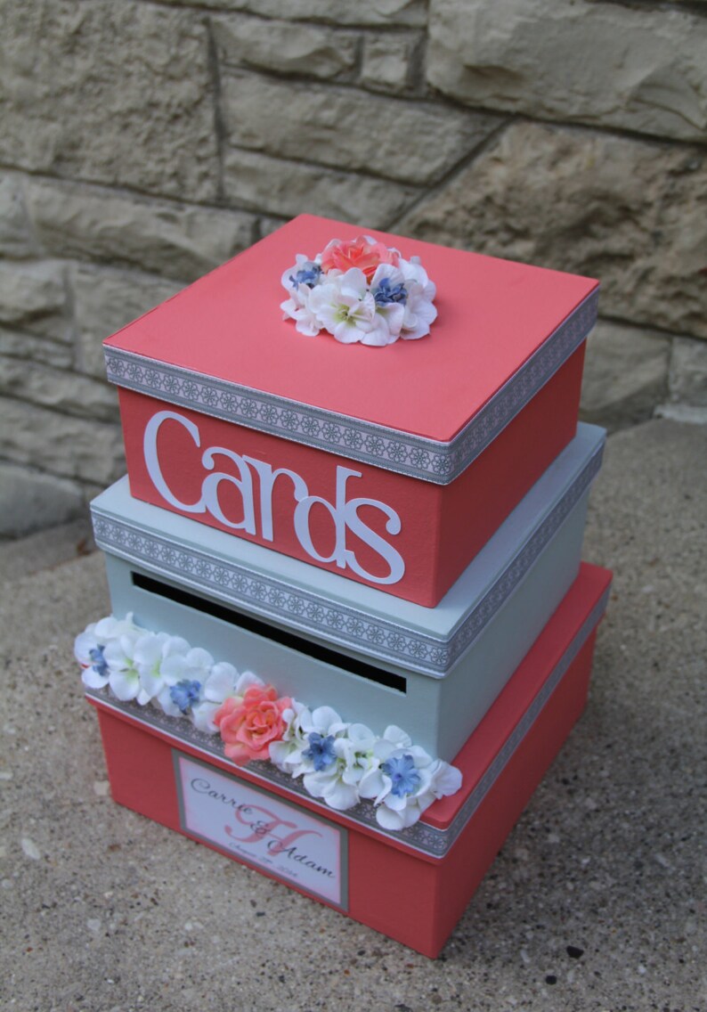 Custom Wedding Card Box 3 Tier Card Holder Square Coral - Etsy