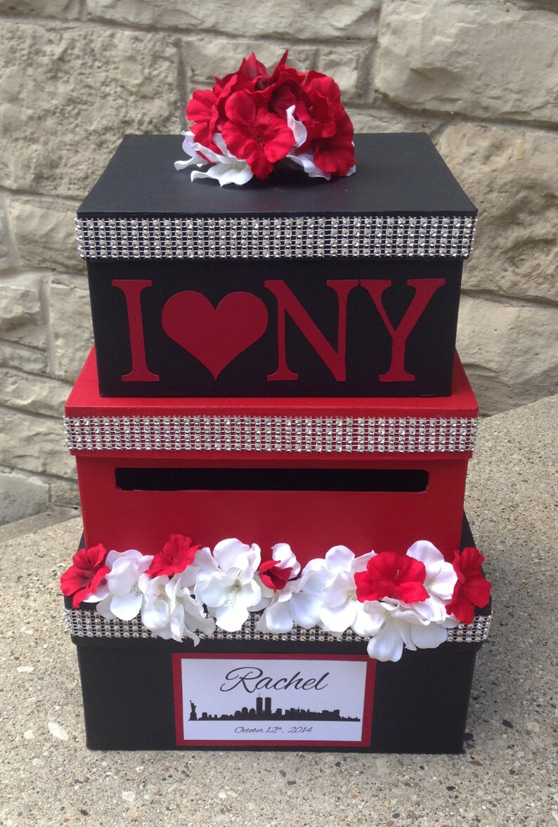 Custom Card Box 3 Tier Card Holder Square Black and Red | Etsy