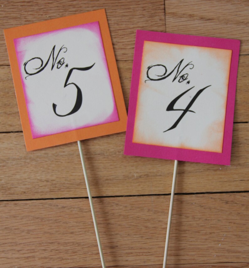 Table Numbers Pink and Orange Wedding Decor Special Event - Etsy