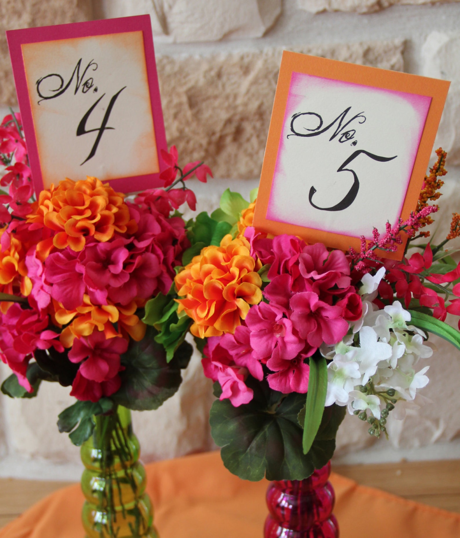 Table Numbers Pink and Orange Wedding Decor Special Event - Etsy