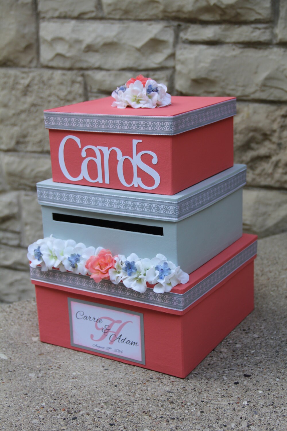 Custom Wedding Card Box 3 Tier Card Holder Square Coral | Etsy