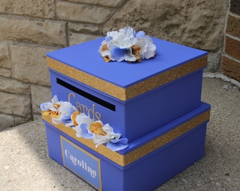 Custom Wedding Card Box 2 Tier Card Holder Square Blue and | Etsy