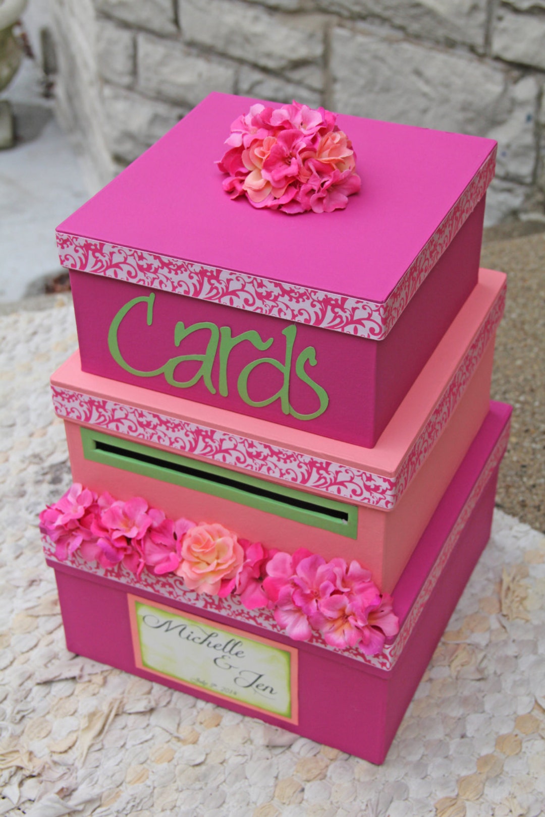 Custom Wedding Card Box / 3 Tier / Square Card Box / Pink and - Etsy