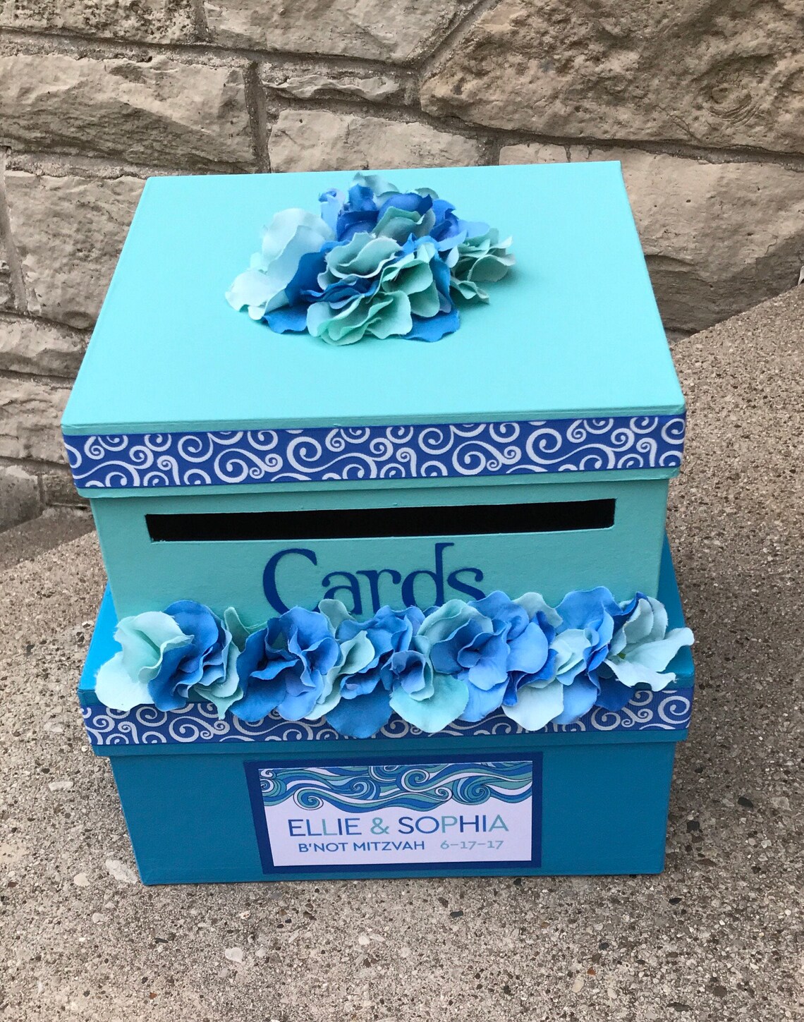 Custom Wedding Card Box 2 Tier Card Holder Square Blue and | Etsy