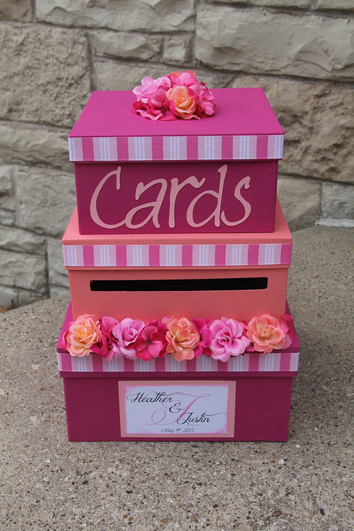 Custom Wedding Card Box / 3 Tier / Square Card Box / Pink and Coral ...