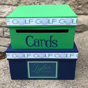 Custom Card Box, 2 Tier, Card Holder, Square, Navy and Green, Sports ...