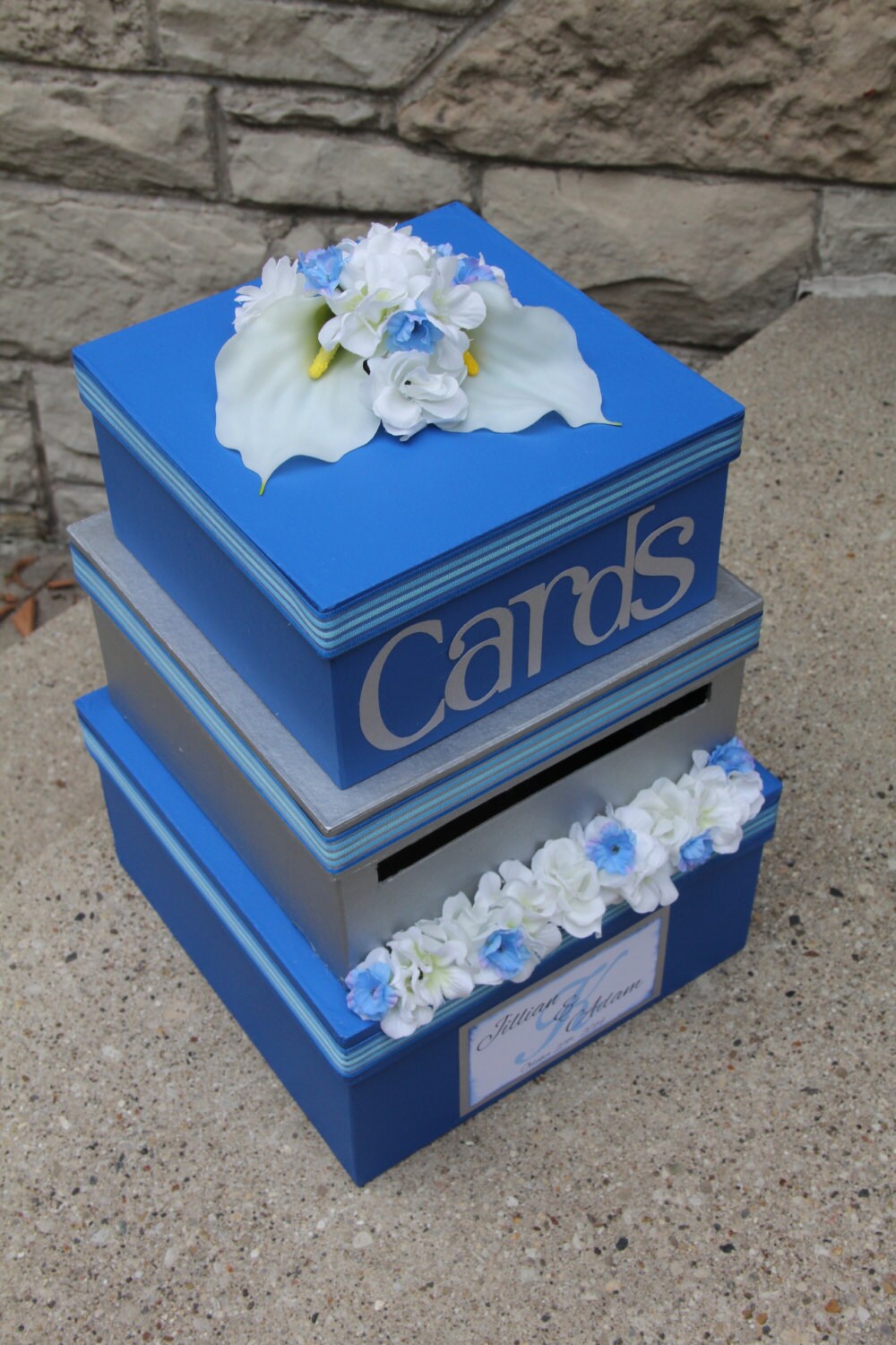 Custom Wedding Card Box 3 Tier Card Holder Square Blue and | Etsy