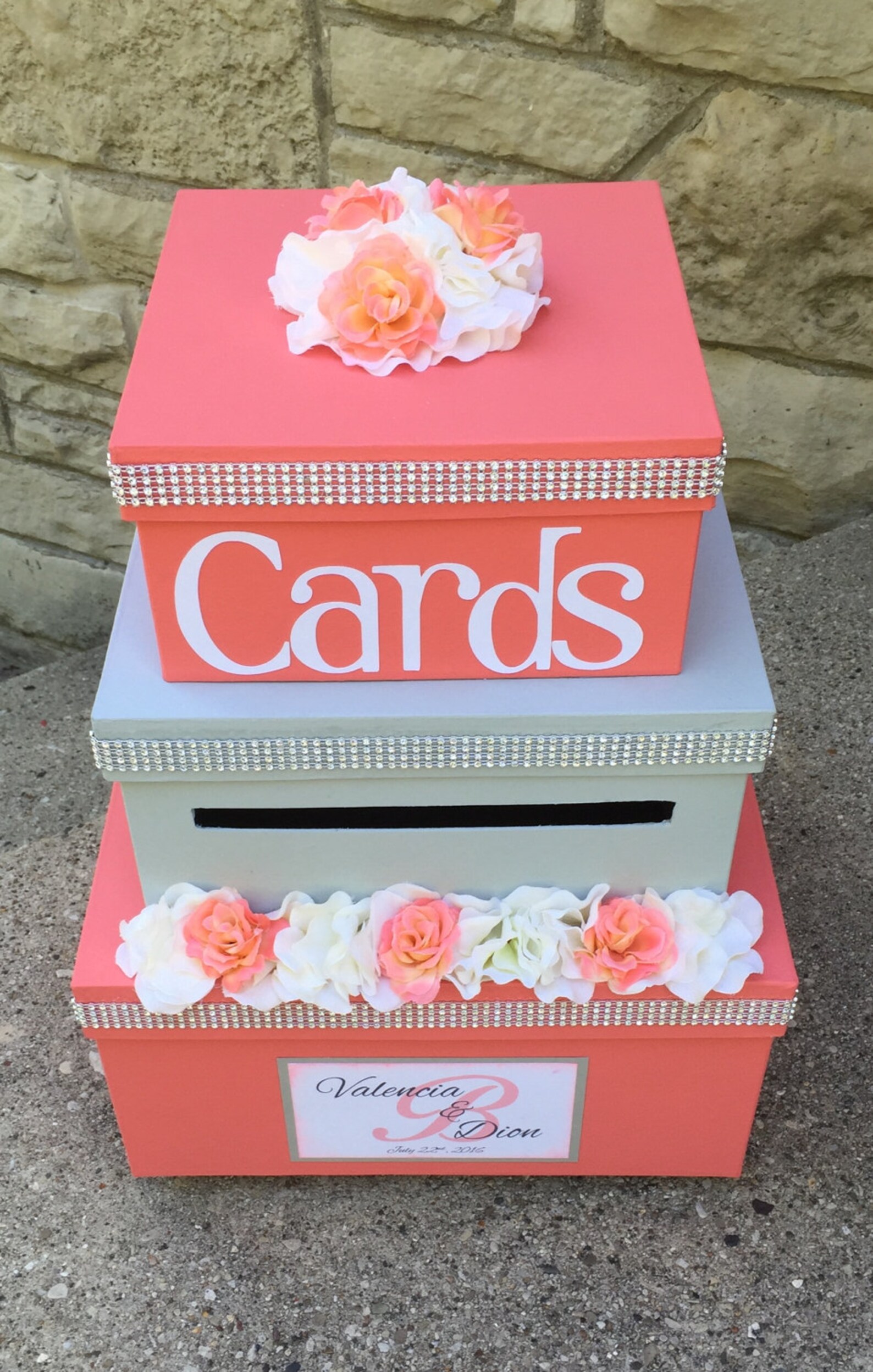 Wedding Card Box Wedding Card Holder 3 Tier Square Coral - Etsy