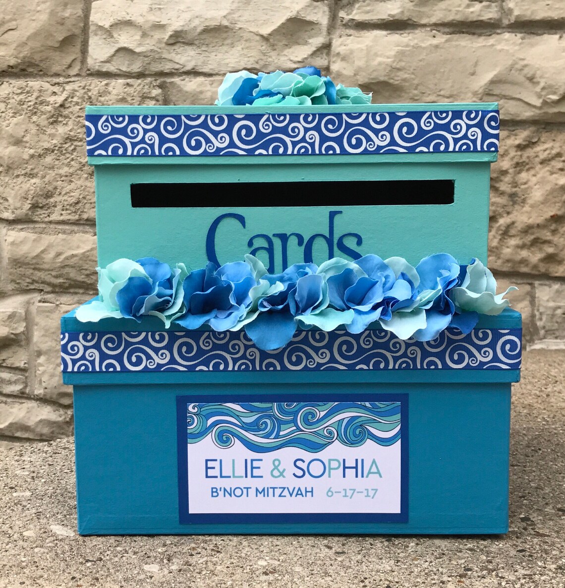 Custom Wedding Card Box 2 Tier Card Holder Square Blue and | Etsy