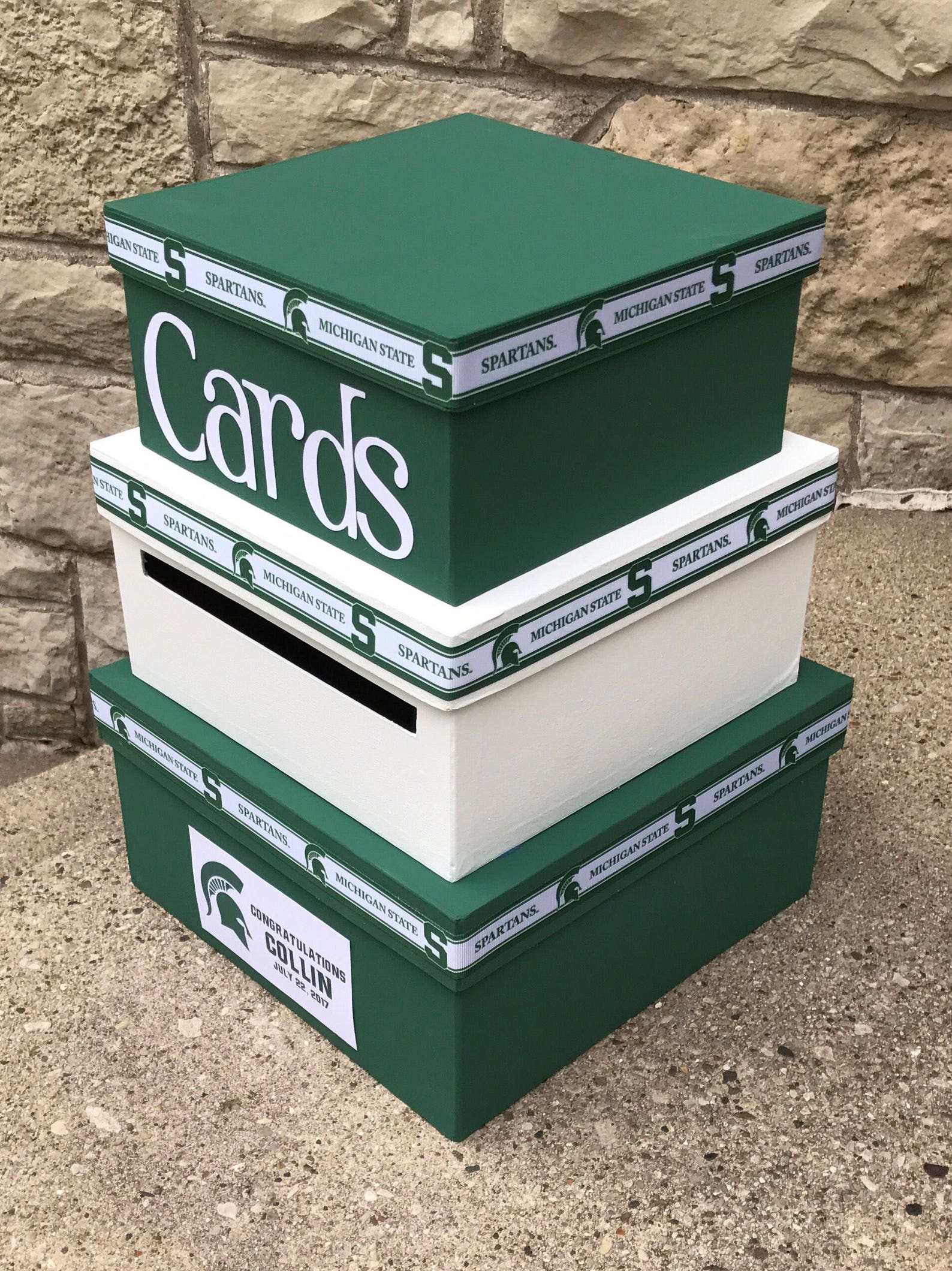 Custom Graduation Card Box 3 Tier Card Holder Square Green | Etsy