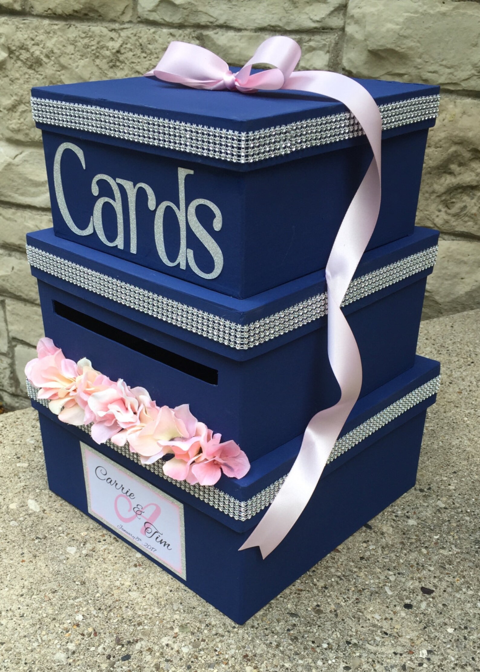 Wedding Card Box Wedding Card Holder 3 Tier Square Navy - Etsy