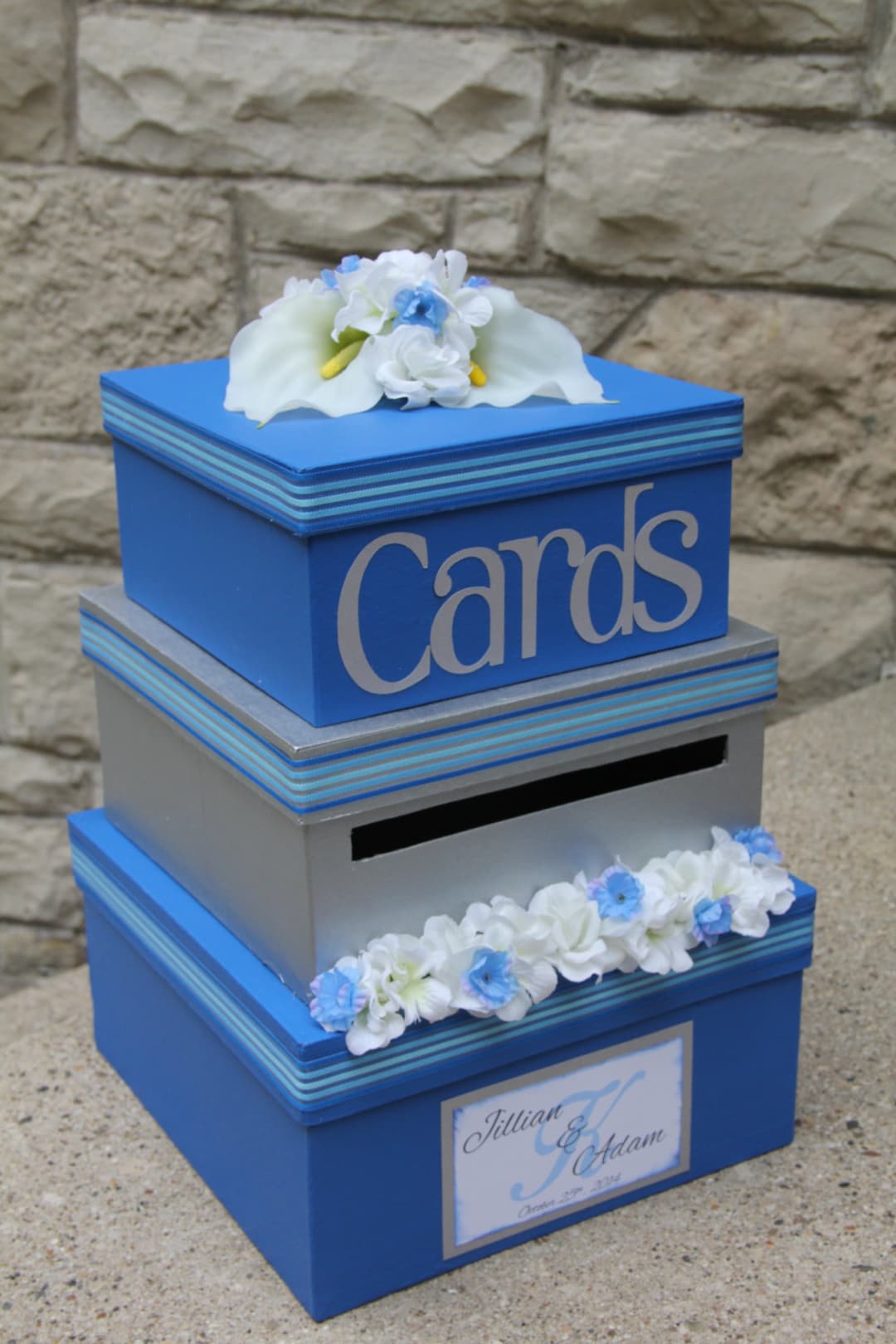 Custom Wedding Card Box, 3 Tier, Card Holder, Square, Blue and Silver ...