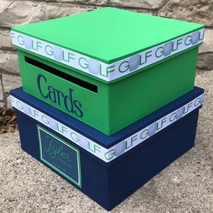 Custom Card Box, 2 Tier, Card Holder, Square, Navy and Green, Sports ...