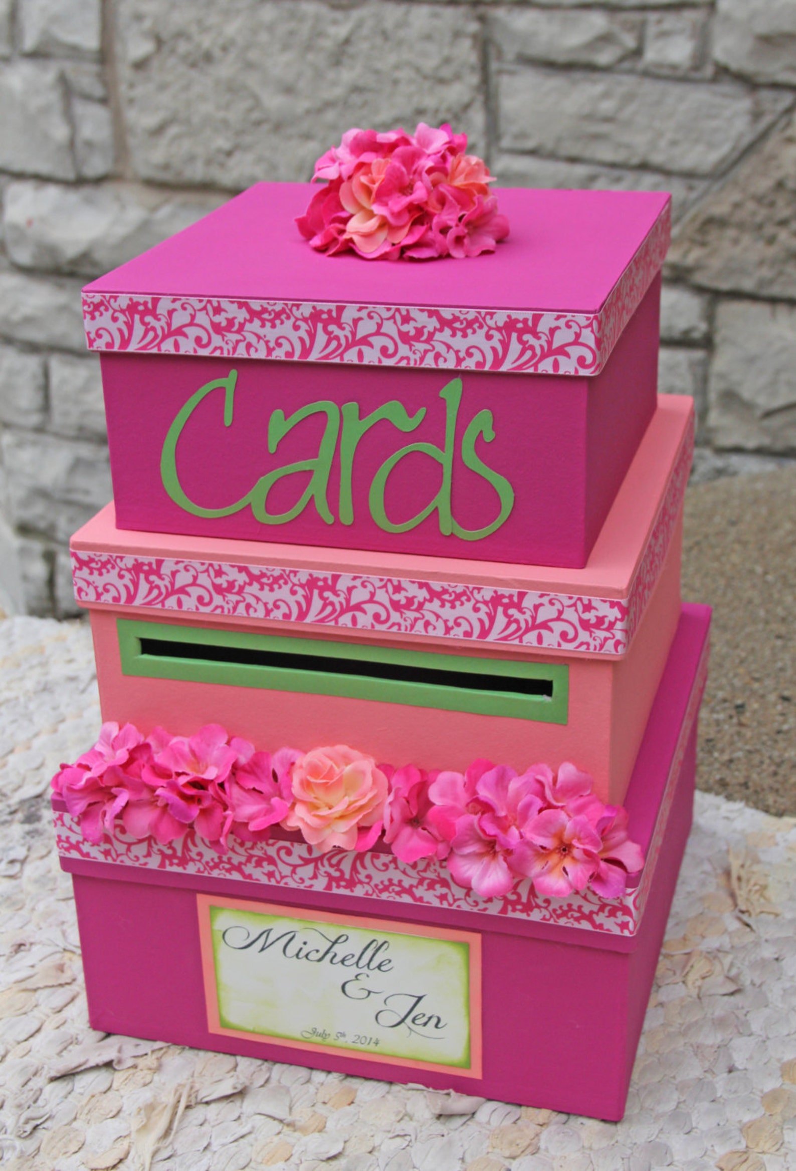 Custom Wedding Card Box / 3 Tier / Square Card Box / Pink and - Etsy