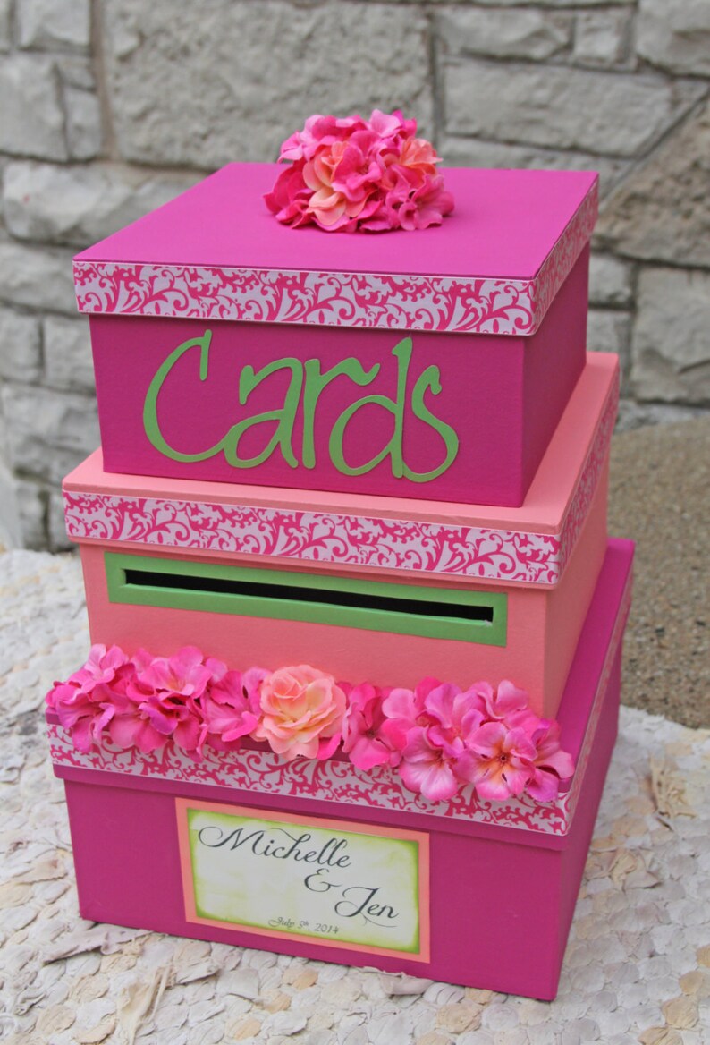Custom Wedding Card Box / 3 Tier / Square Card Box / Pink and - Etsy