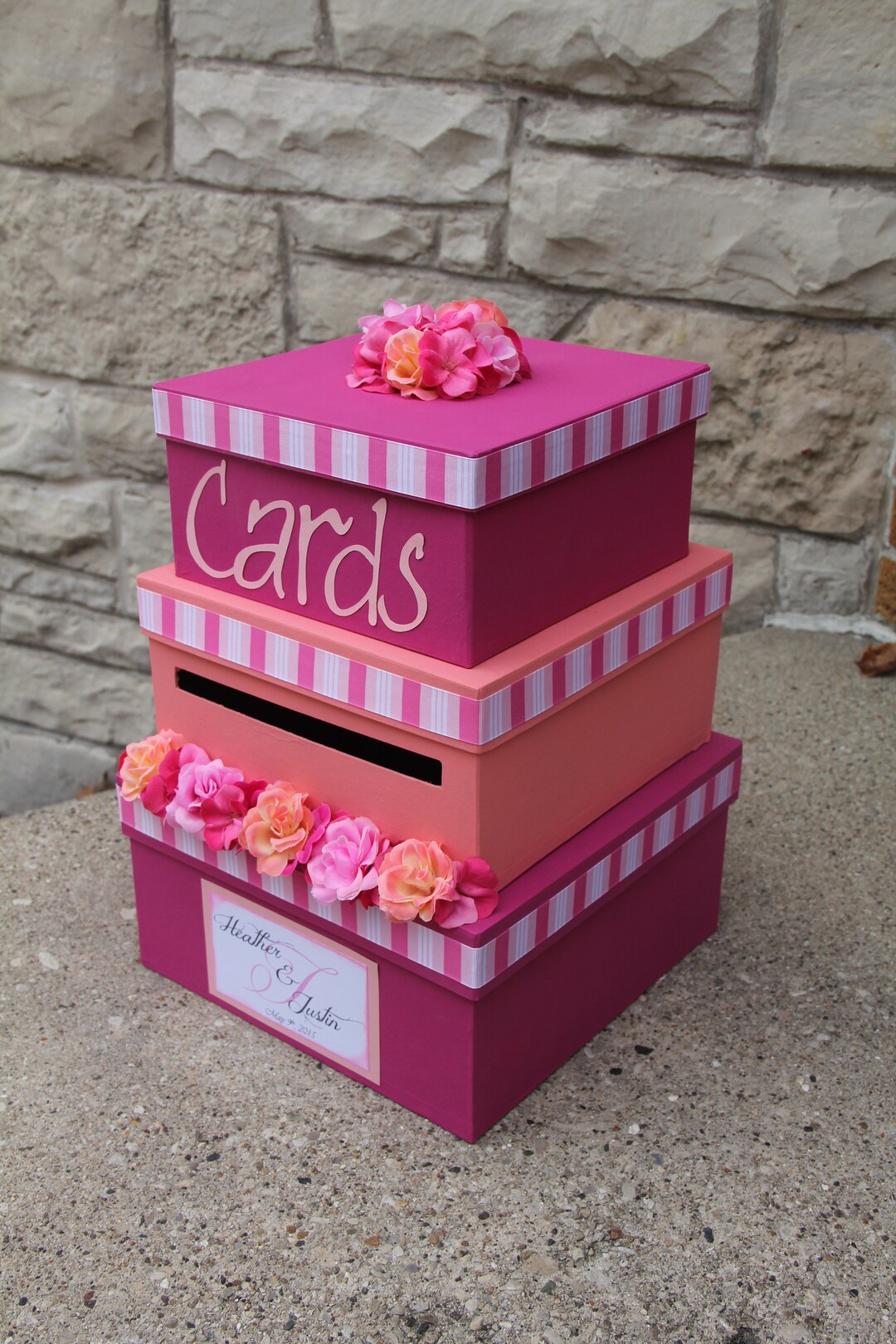 Custom Wedding Card Box / 3 Tier / Square Card Box / Pink and Coral ...