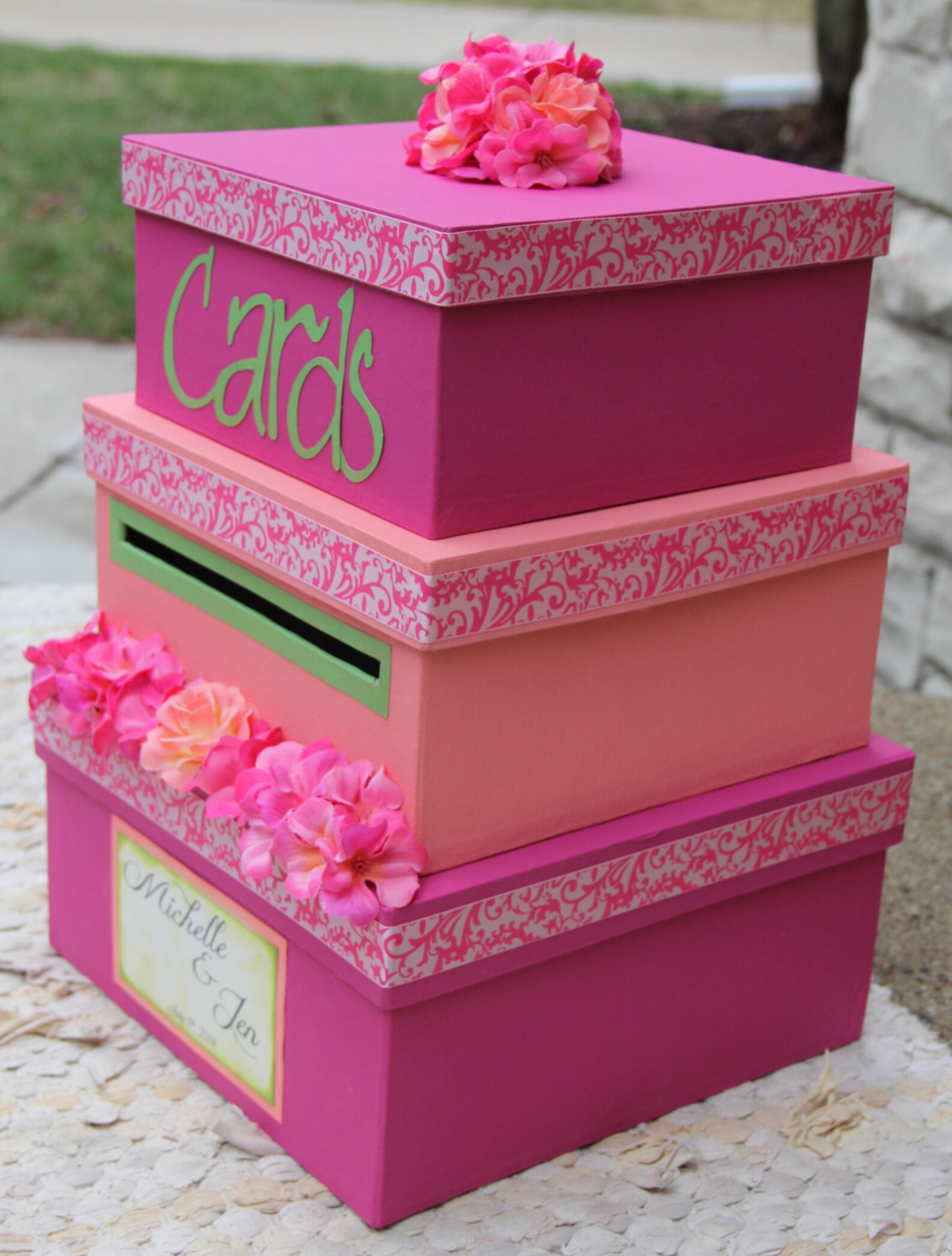Custom Wedding Card Box / 3 Tier / Square Card Box / Pink and - Etsy