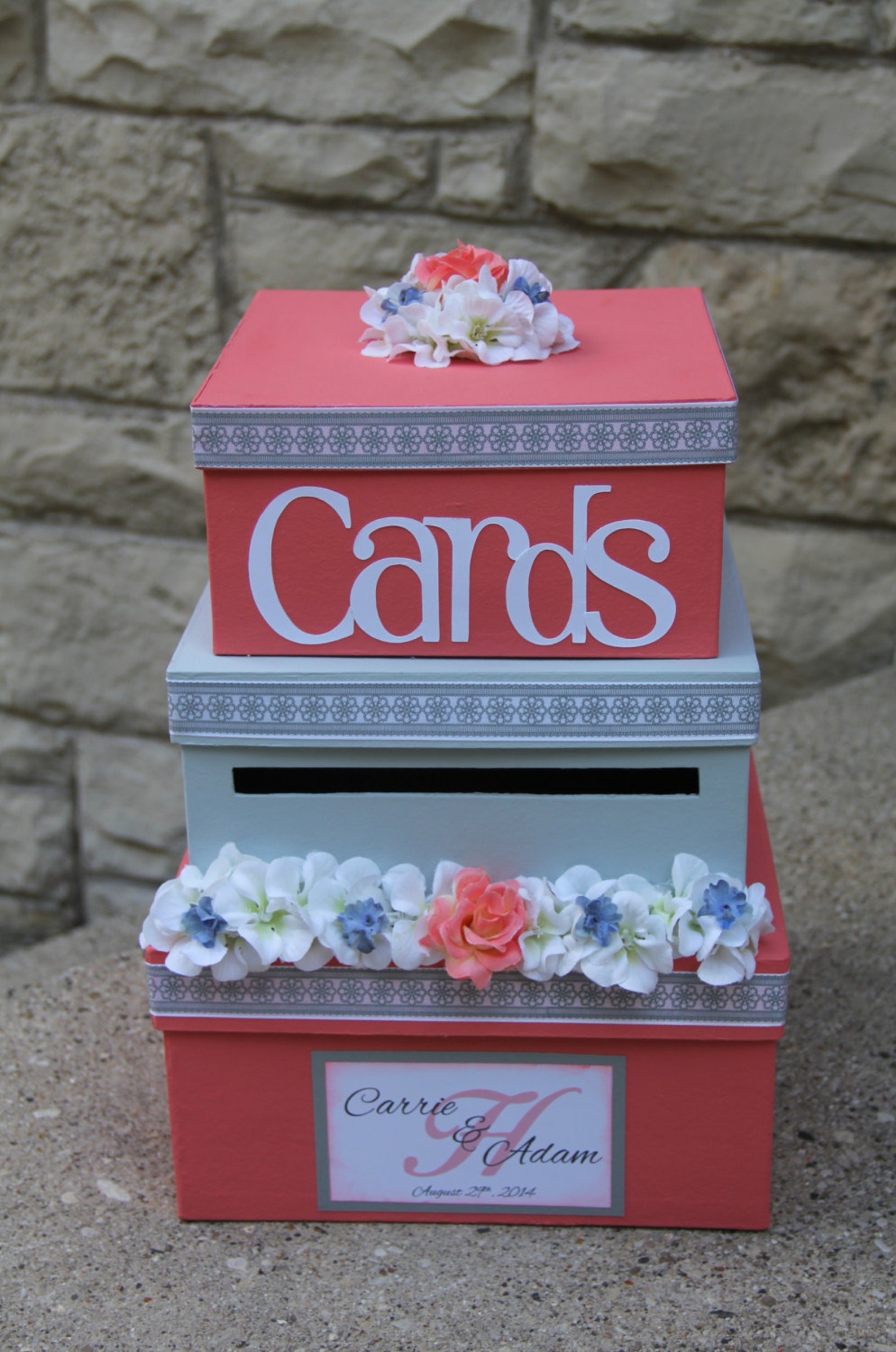 Custom Wedding Card Box 3 Tier Card Holder Square Coral - Etsy