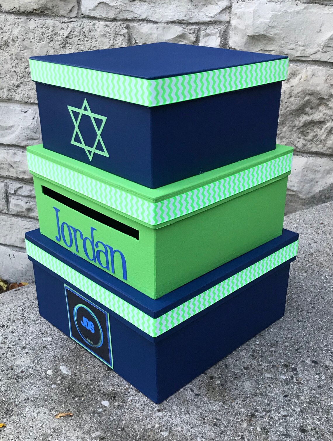 Custom Card Box 3 Tier Card Holder Square Navy Neon - Etsy