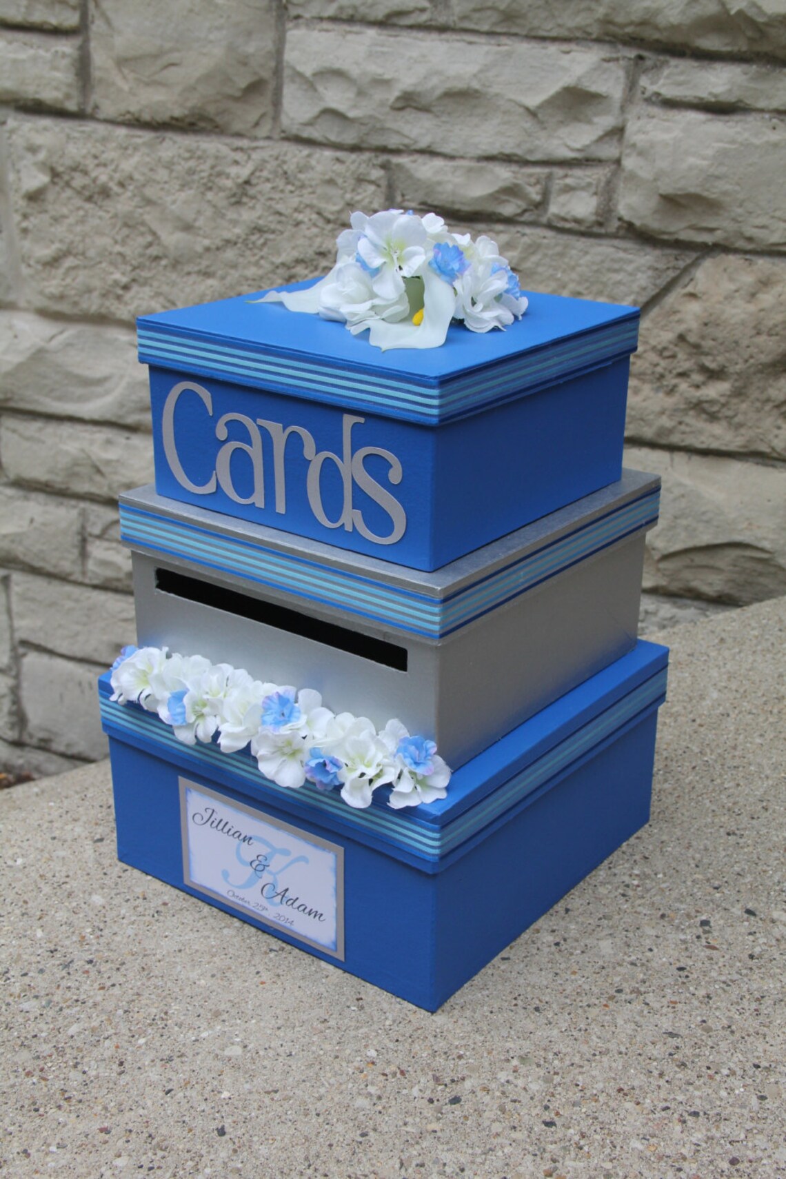 Custom Wedding Card Box 3 Tier Card Holder Square Blue and - Etsy