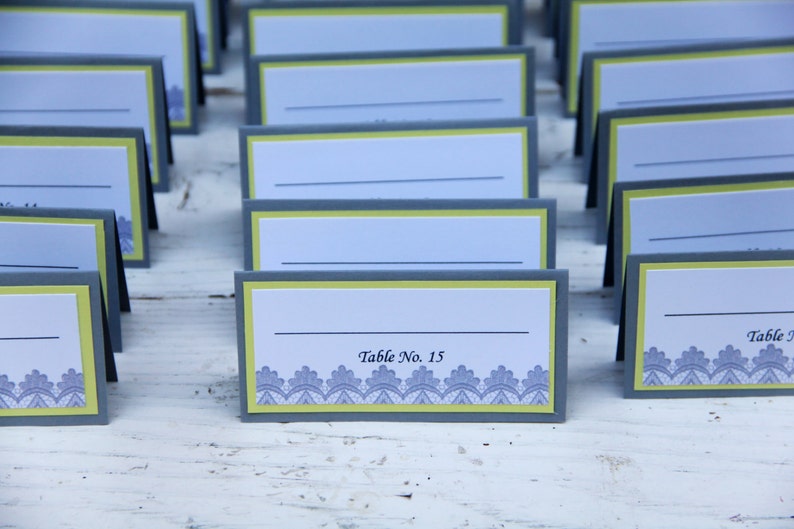 Handmade Place Cards Gray and Yellow Lace Vintage Wedding - Etsy