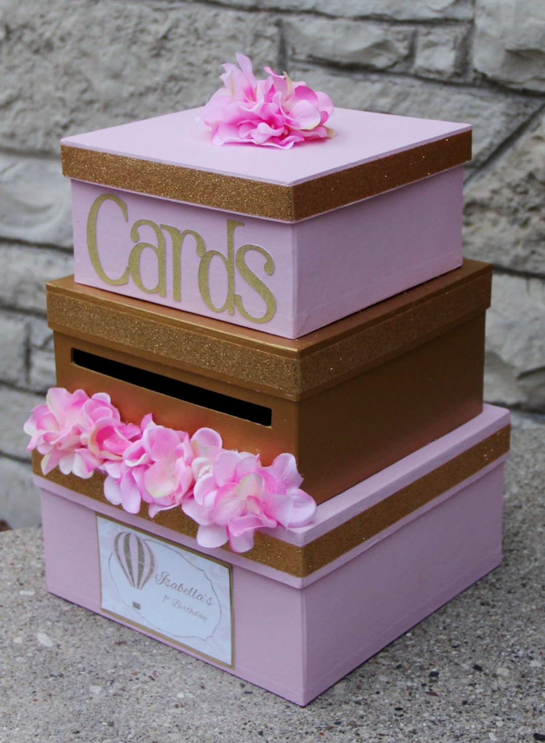 Custom Card Box, Birthday, Wedding, 3 Tier, Card Holder, Square, Pink ...