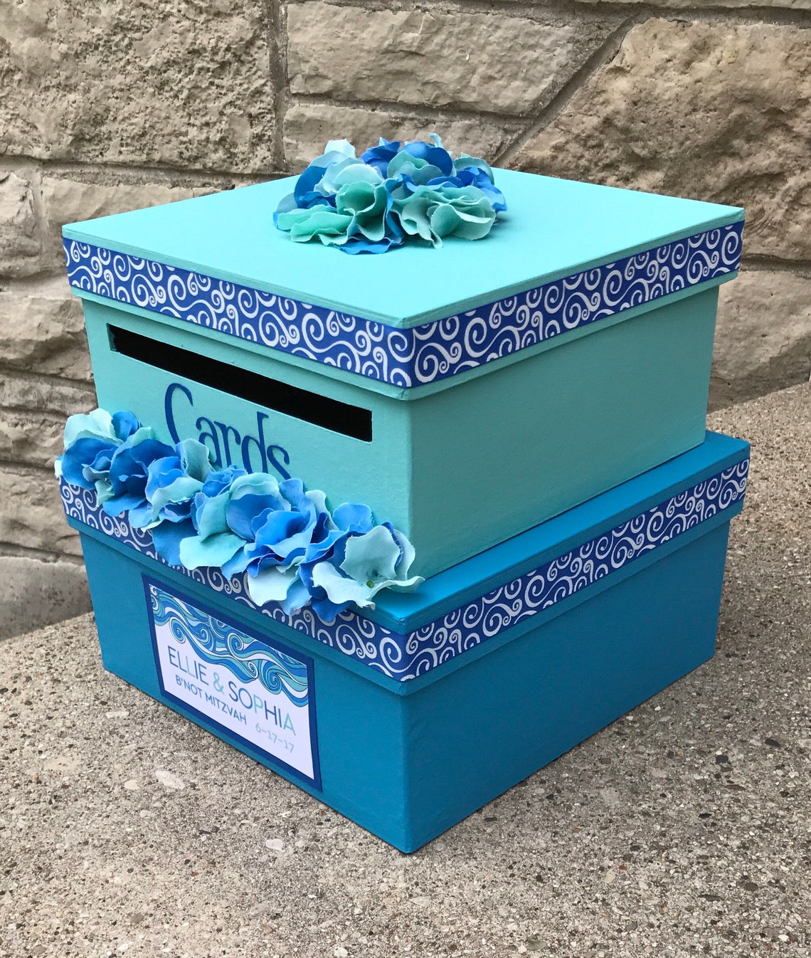 Custom Wedding Card Box 2 Tier Card Holder Square Blue and | Etsy