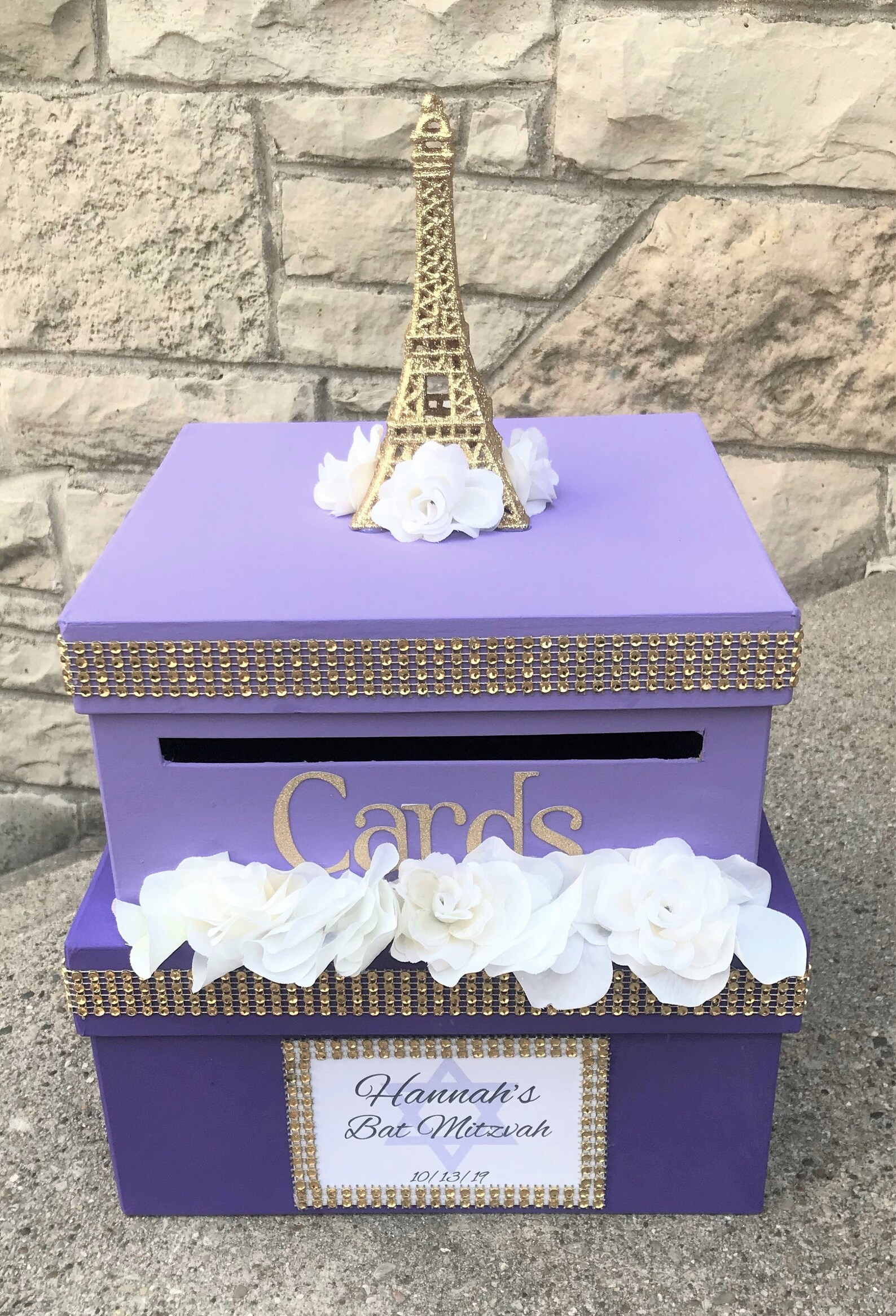 Paris Theme Card Box, Wedding Card Holder, 2 Tier, Purple, Wedding ...