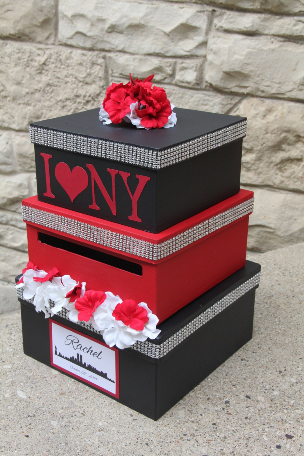 Custom Card Box 3 Tier Card Holder Square Black and Red | Etsy