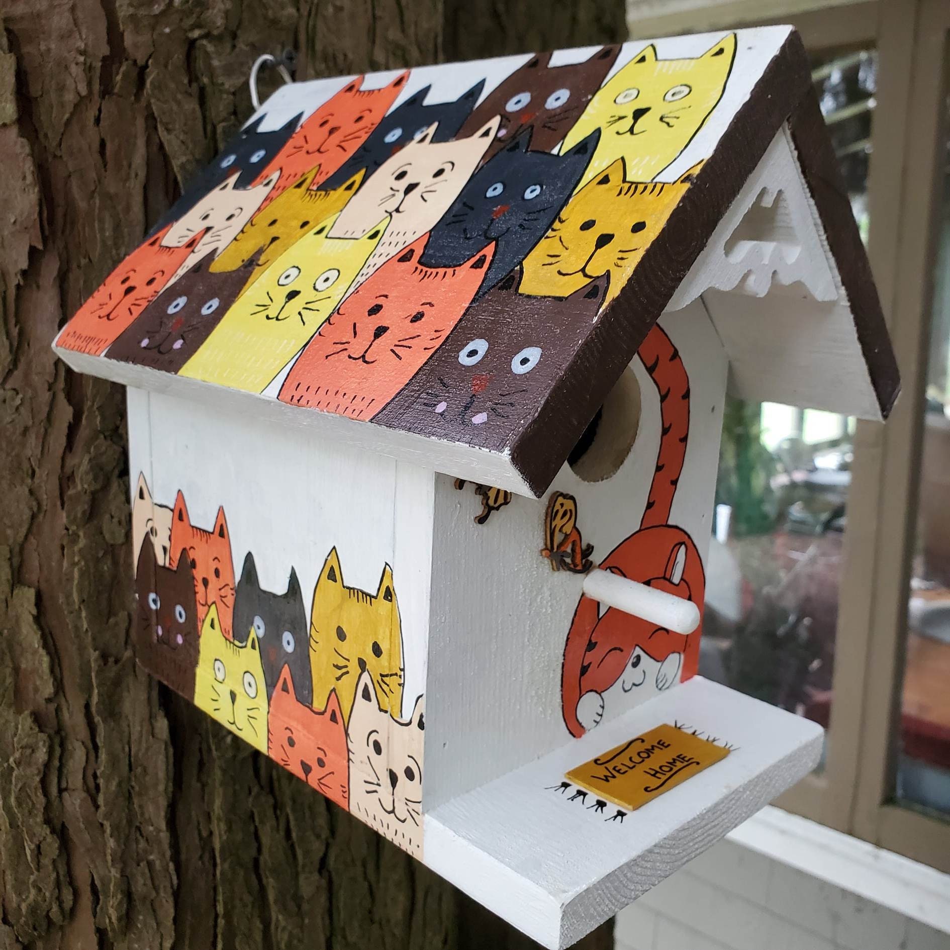 Hand Painted Kitty Cat Birdhouse FREE SHIPPING! - Etsy