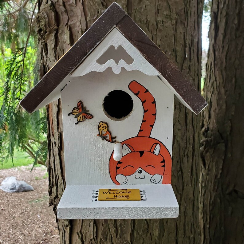 Hand Painted Kitty Cat Birdhouse FREE SHIPPING - Etsy
