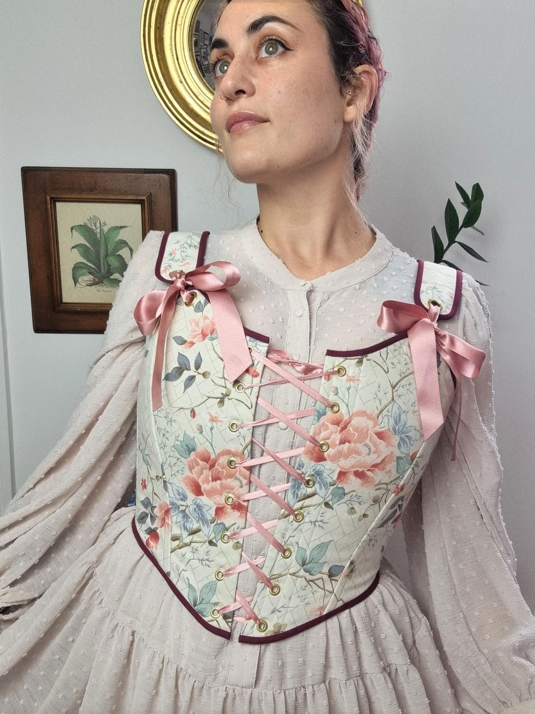 Made to Order - Rococo Pink Floral Corset - Etsy