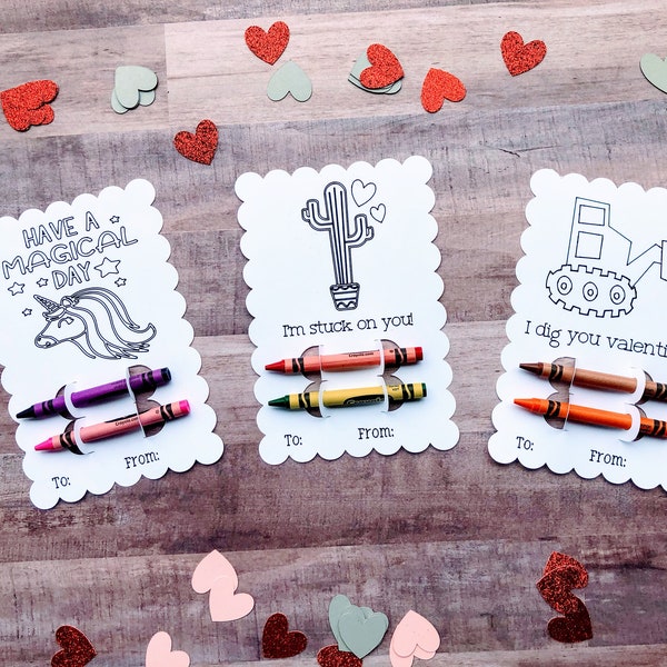 Kids Valentines Day Cards Crayon - Etsy