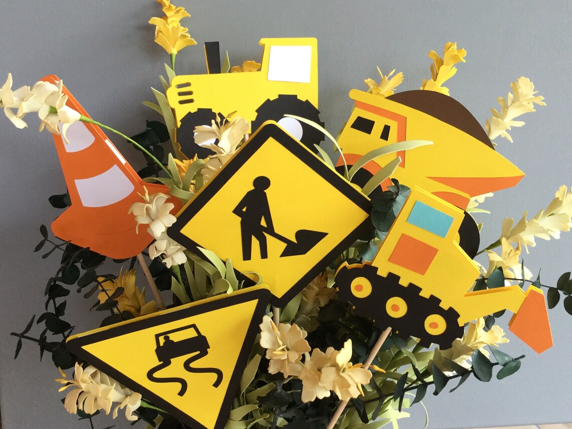 Construction Theme Centerpieces Set Of 6 Construction Etsy